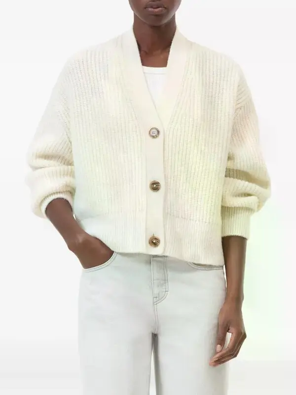 Closed V-neck Ribbed Cardigan
