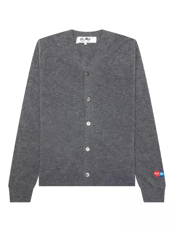 Play Comme Des Garcon X The Artist Invader Heart-patch Cardigan - Grey