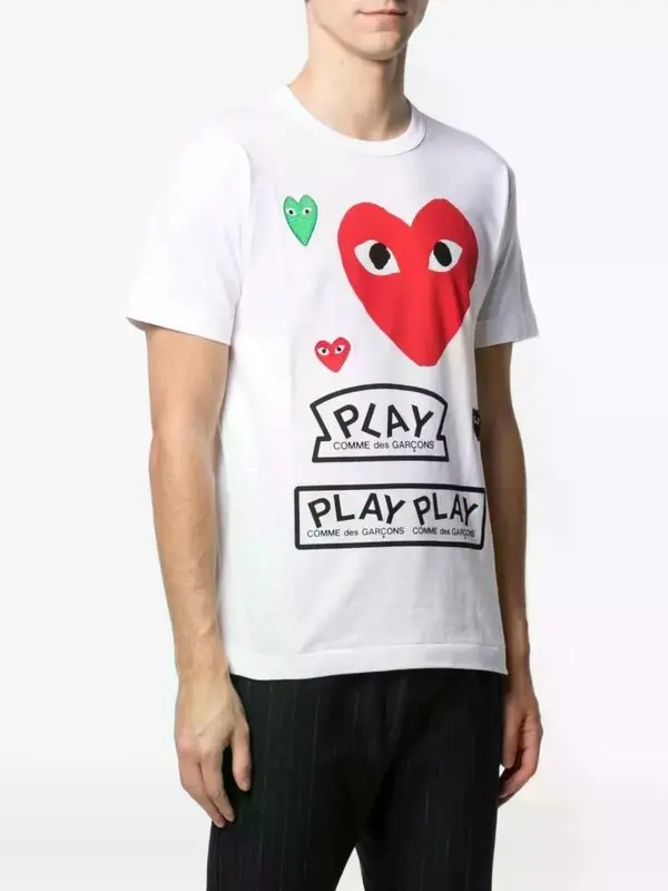 Play Comme Des Garcon Heart-print Cotton T-shirt - White