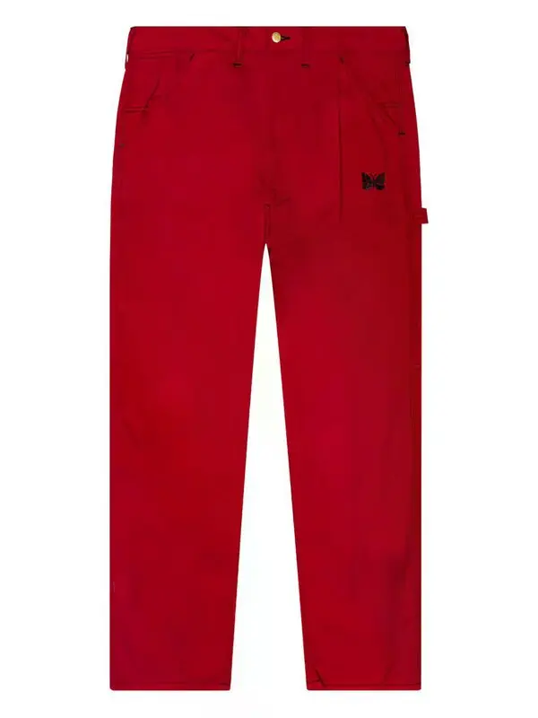 Needles X Smith's Butterfly-embroidered Buckle Trousers - Red