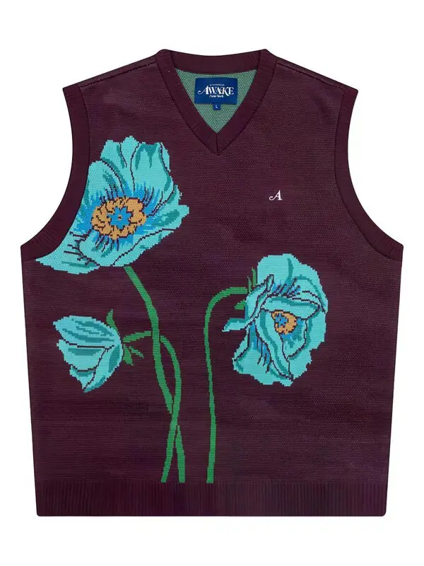 AWAKE NY Floral-intarsia Sweater Vest - Red