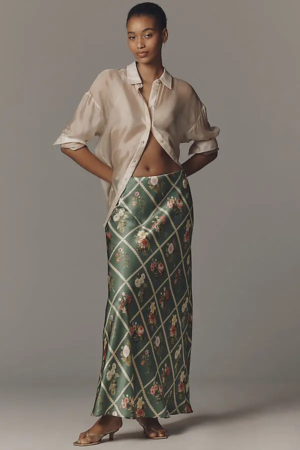 Anthropologie The Tilda A-line Maxi Slip Skirt - Green Pattern