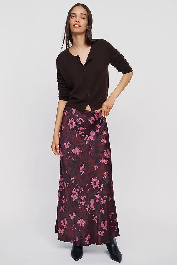 Anthropologie Tilda A-line Maxi Slip Skirt - Purple Pattern