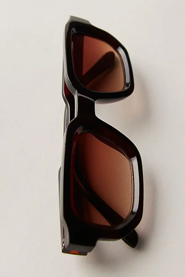 Free People Two Of Us Retro Rectangle Sunglasses - Chocolate/chocolate