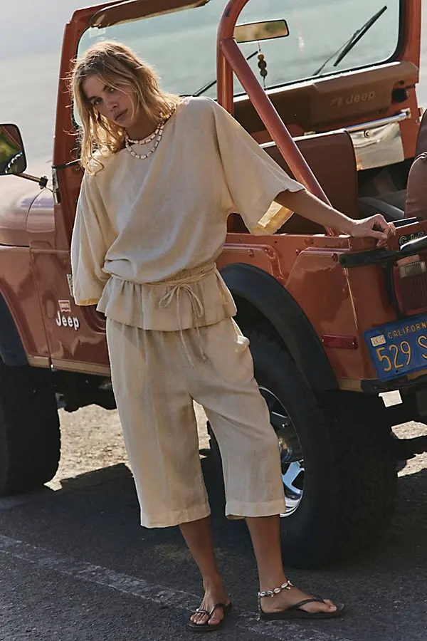 Free People Sylvie Linen Capri Set