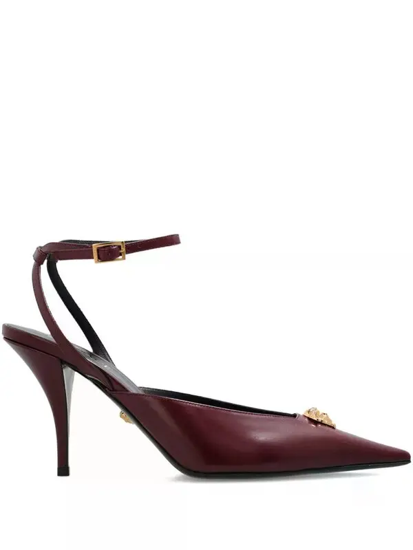 Versace La Medusa Leather Pointed Toe Pumps With Ankle Strap