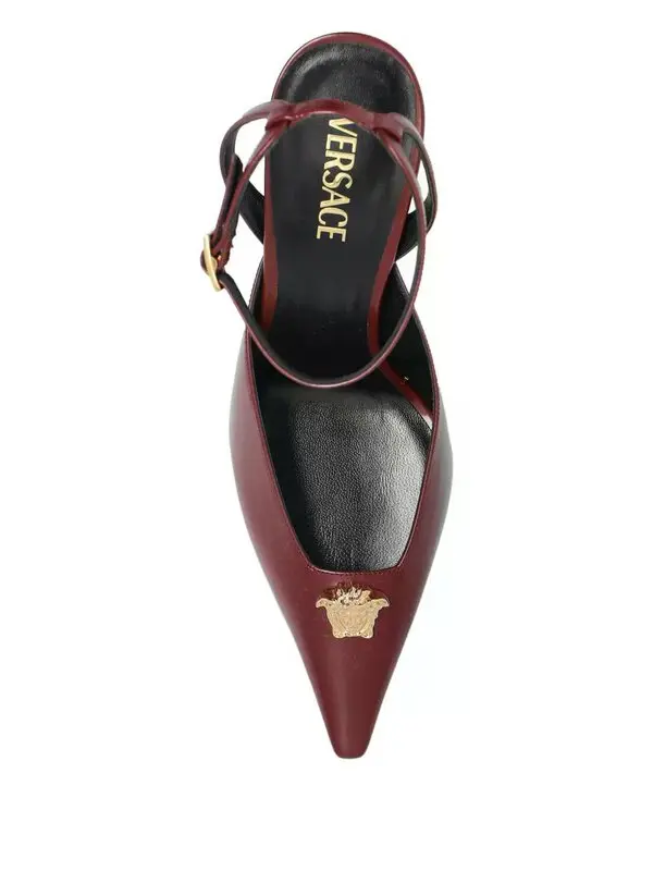Versace La Medusa Leather Pointed Toe Pumps With Ankle Strap