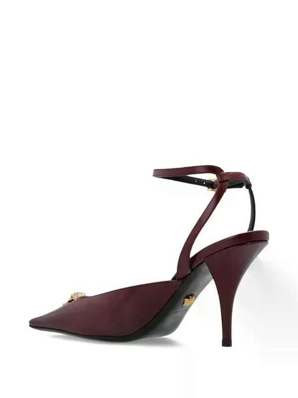 Versace La Medusa Leather Pointed Toe Pumps With Ankle Strap