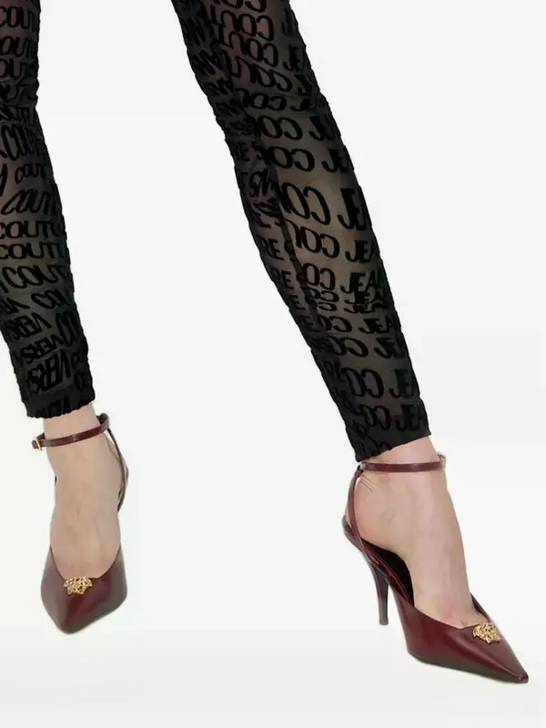 Versace La Medusa Leather Pointed Toe Pumps With Ankle Strap