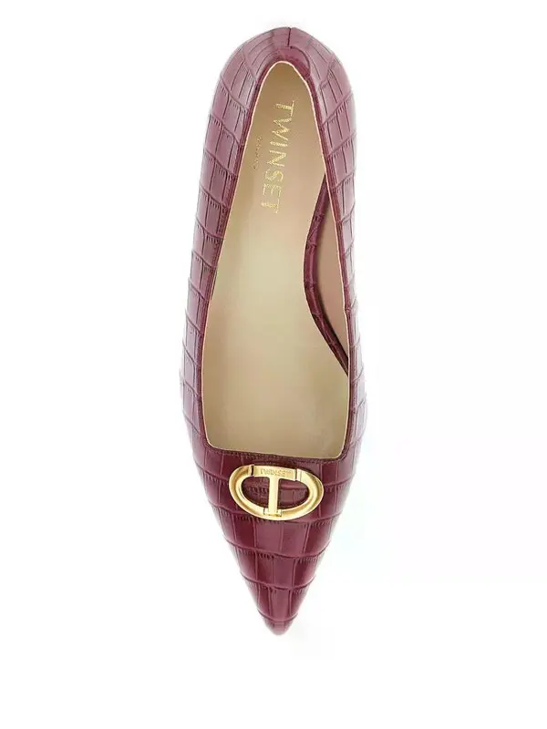TWINSET 50mm Crocodile-effect Leather Pumps - Red