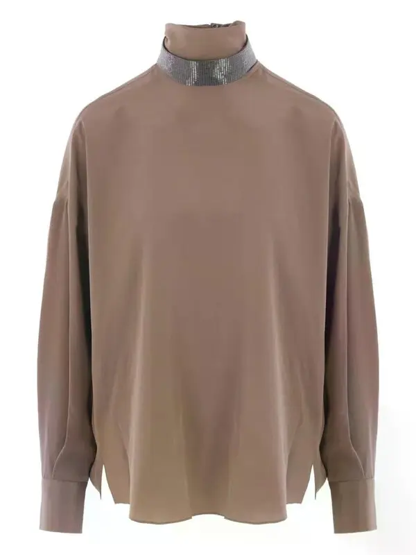Brunello Cucinelli Beaded-neck High-neck Blouse