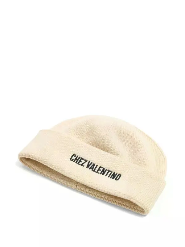 Valentino Garavani Embroidered Ribbed Beanie - Neutrals
