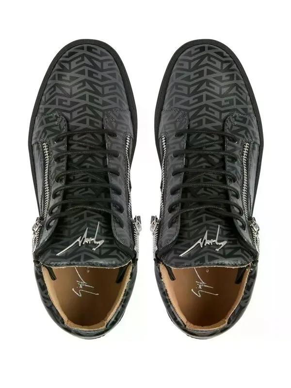 GIUSEPPE ZANOTTI Kriss Monogram-print Mid-top Sneakers - Black
