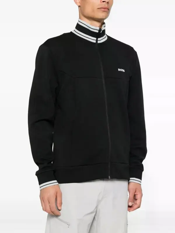 BOSS Striped-cuff Zip-up Sweatshirt