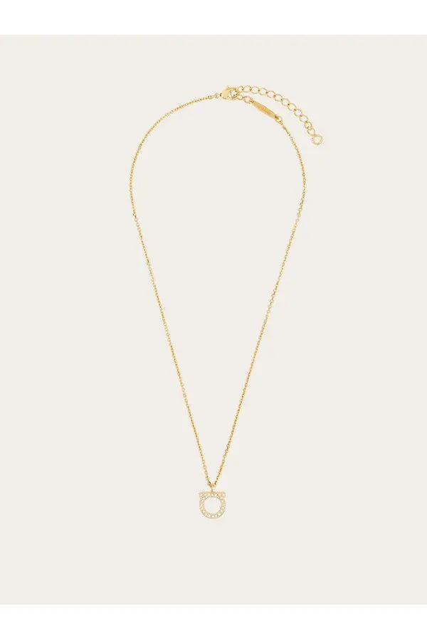 FERRAGAMO Gancini Crystal Pendant Necklace - Gold