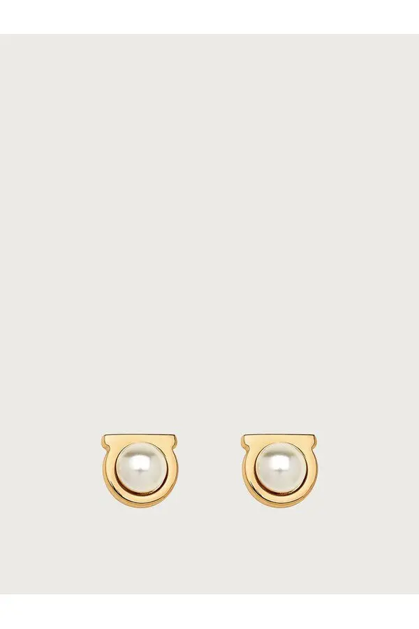 FERRAGAMO Gancini Pearl Stud Earrings - Gold