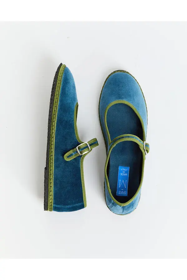 SANTM Mestiza X Mary Jane Furlane Velvet Slippers - Blue