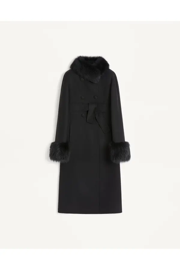 Valentino Garavani Compact Drap Coat With Shearling Inserts - Black