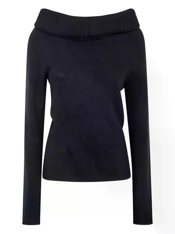 NUUR Cowl-neck Ribbed Knit Sweater - Black