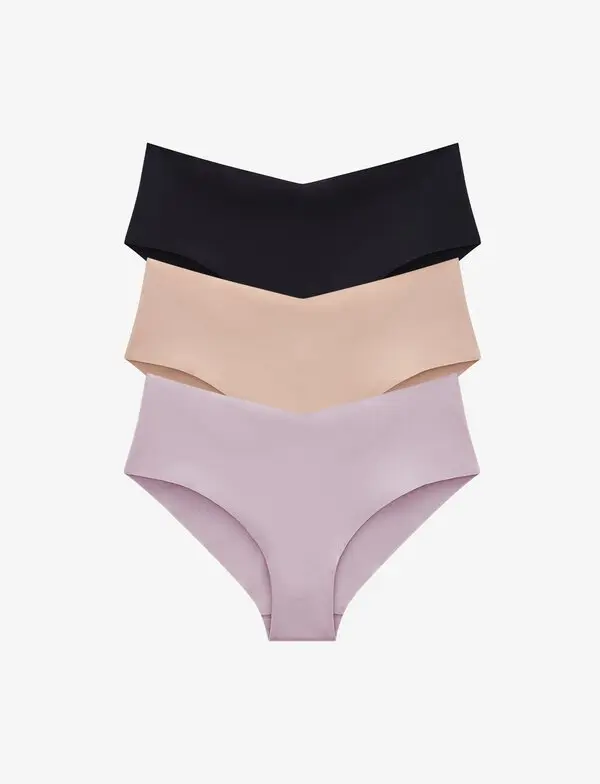 THIRDLOVE Zero Edge™ No-show Cheeky 3 Pack Panty - Black Taupe Violetice