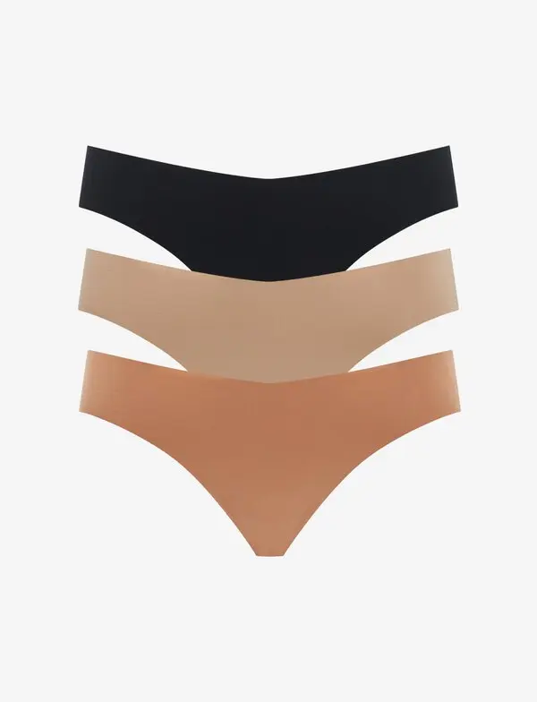 THIRDLOVE Zero Edge™ No-show Thong 3 Pack Panty - Black Taupe Mocha
