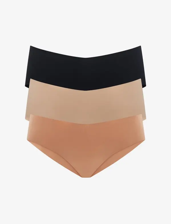 THIRDLOVE Zero Edge™ No-show Cheeky 3 Pack Panty - Black Taupe Mocha