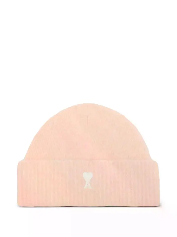 AMI Paris Striped De Coeur Beanie - Pink