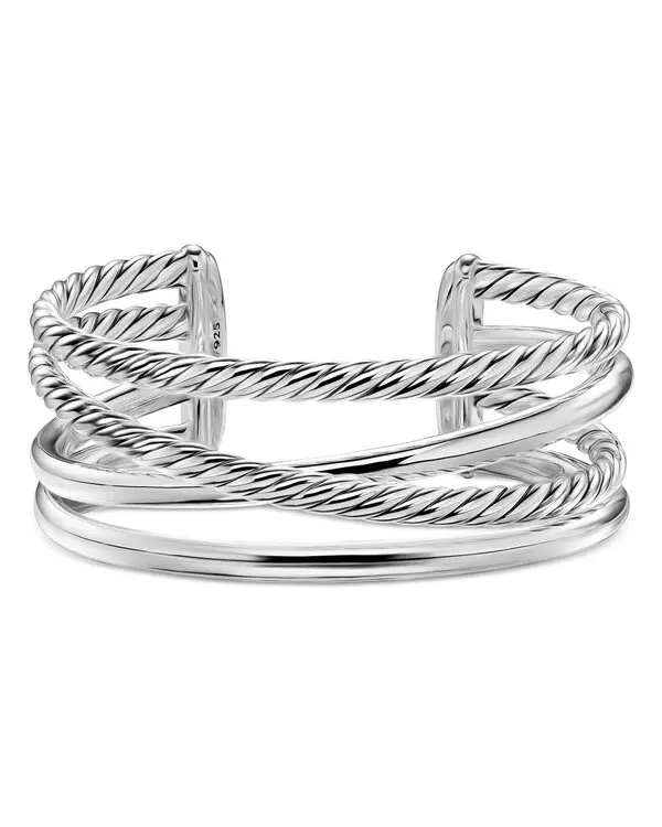 David Yurman Bold Crossover Multi Row Cuff Bracelet - Silver