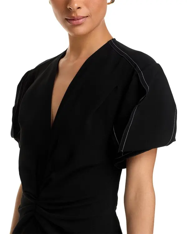 knee length dresses for ladies GATHERED V NECK MIDI DRESS main image 1