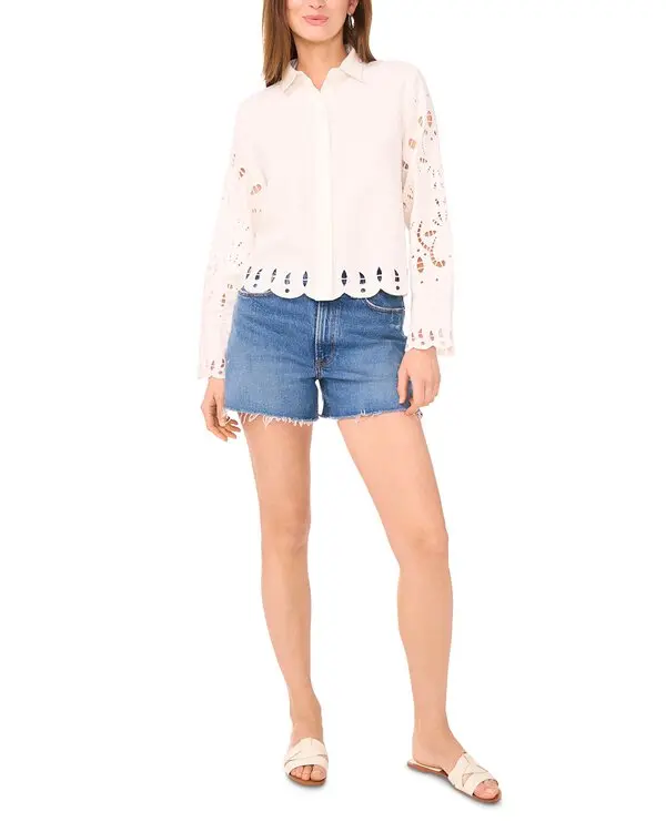 Vince Camuto Embroidered Scallop Hem Blouse