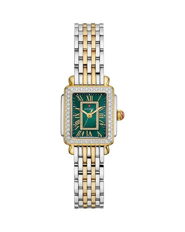 Michele Deco Madison Mini Watch, 23mm X 24mm - Green/two Tone