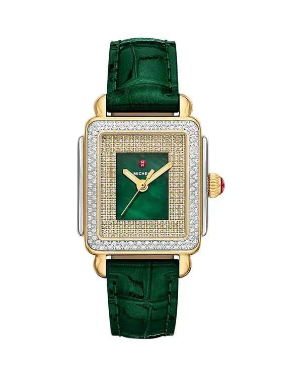 Michele Special Edition Deco Madison Mid Pave Watch - Green/green