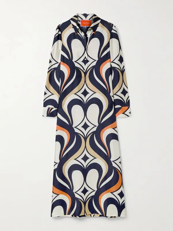 La DoubleJ Printed Silk-twill Maxi Shirt Dress - Multi