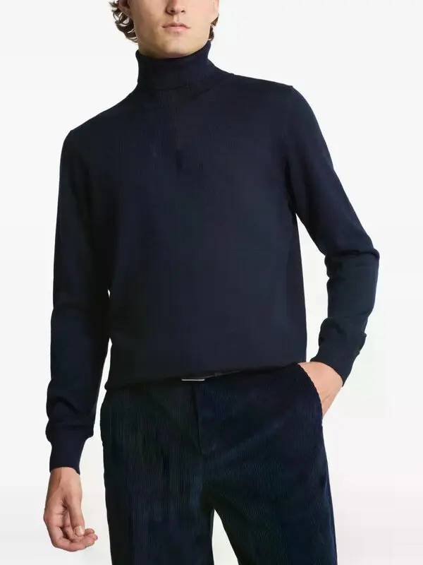 FAY Virgin Wool Roll Neck Sweater - Blue