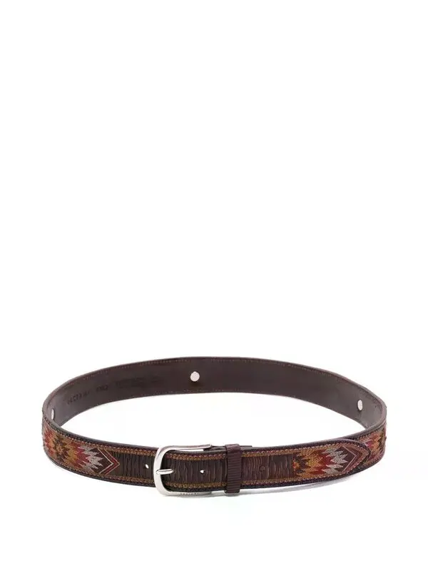 ORTIGNI Embroidered Leather Belt - Brown