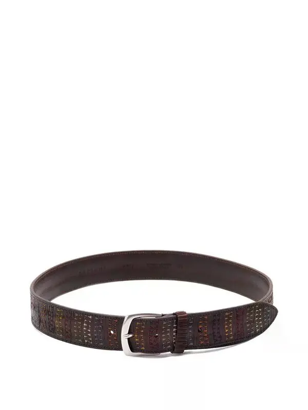 ORTIGNI Embroidered Leather Belt - Brown