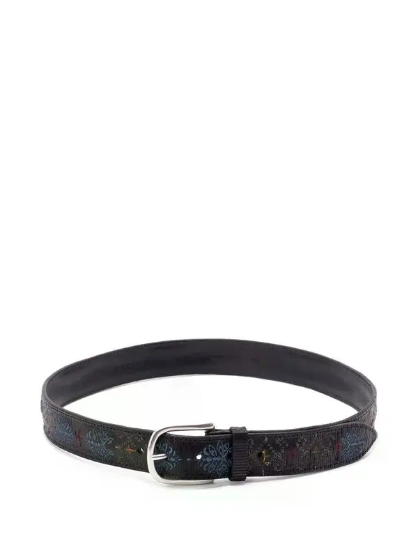 ORTIGNI Embroidered Leather Belt - Brown