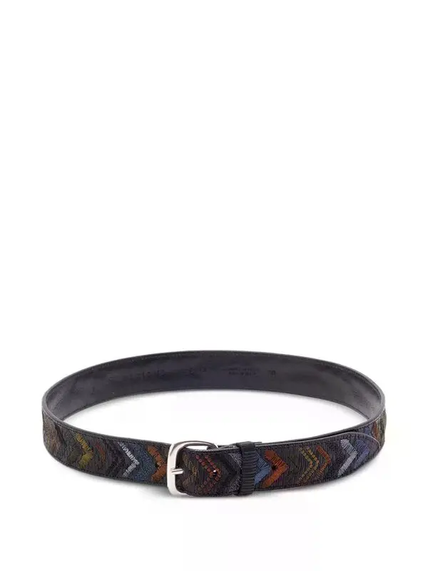 ORTIGNI Embroidered Leather Belt - Black
