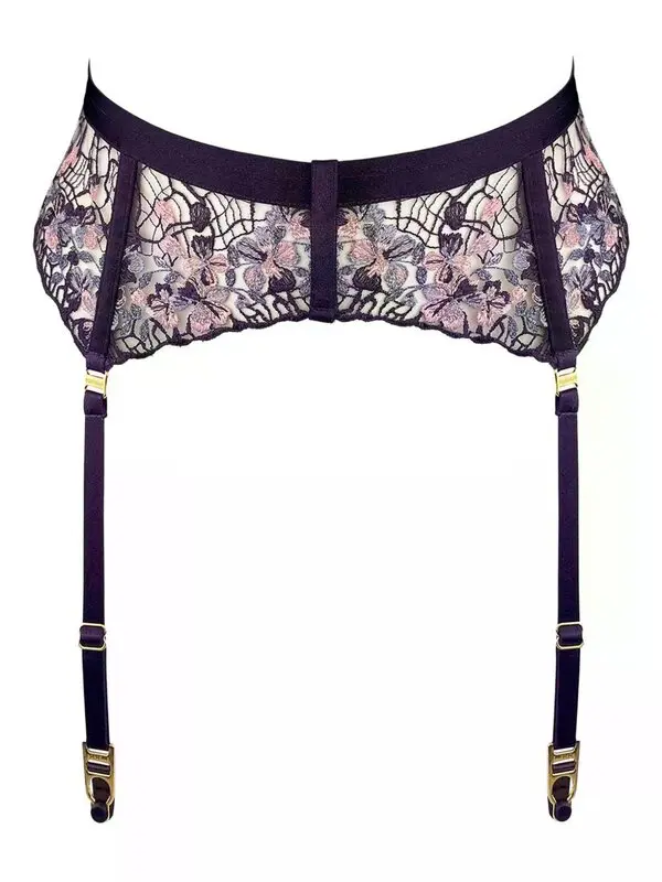 BORDELLE Amela Floral-lace Suspender Belt - Purple
