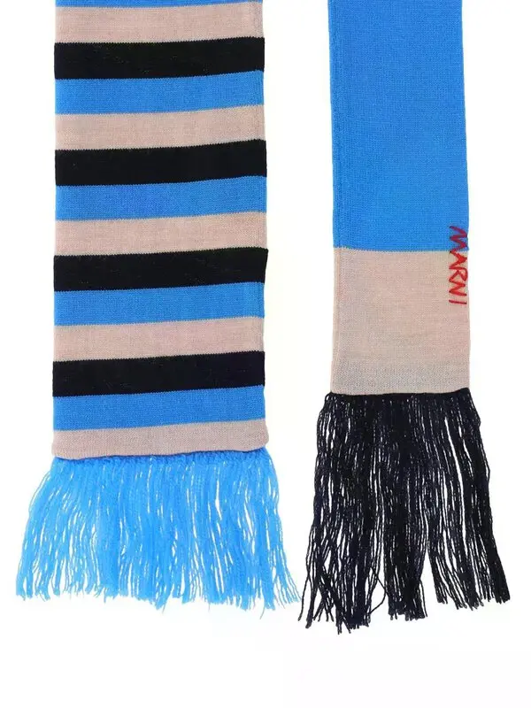 Marni Striped Fringed Scarf - Blue