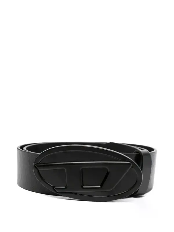 DIESEL® Oval D Logo-plaque Leather Belt - Black