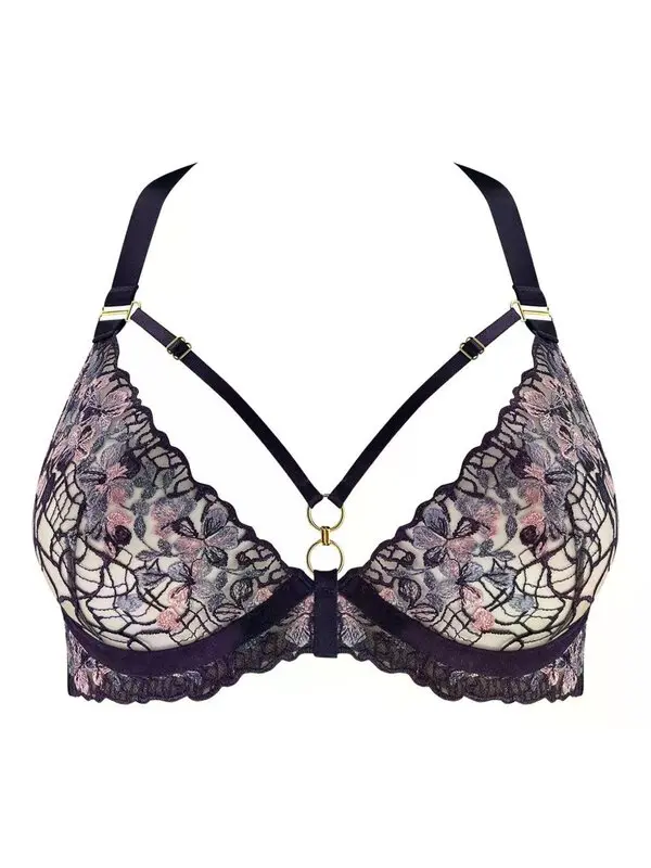 BORDELLE Amela Plunge Embroidered Lace Bra - Purple