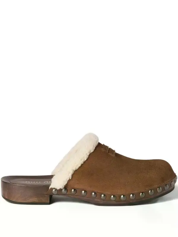 Miu Miu Suede Mules With Shearling Trim