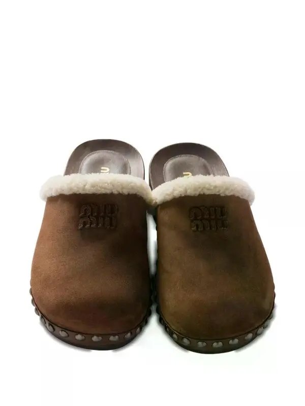 Miu Miu Suede Mules With Shearling Trim