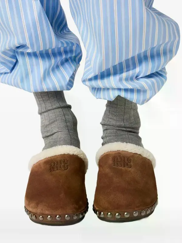 Miu Miu Suede Mules With Shearling Trim