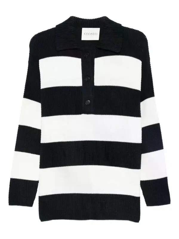 Closed Striped Knitted Polo Top