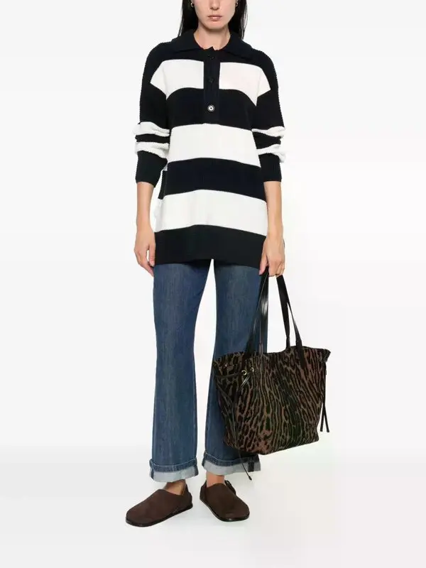 Closed Striped Knitted Polo Top