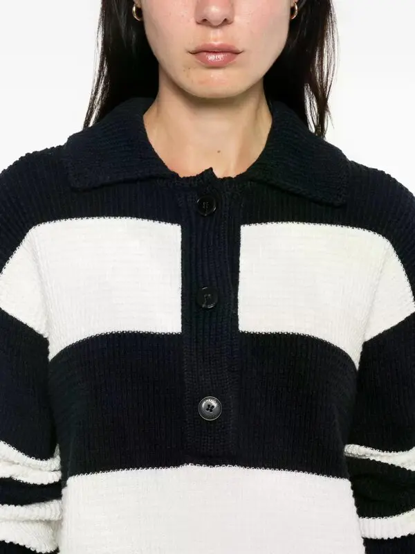 Closed Striped Knitted Polo Top