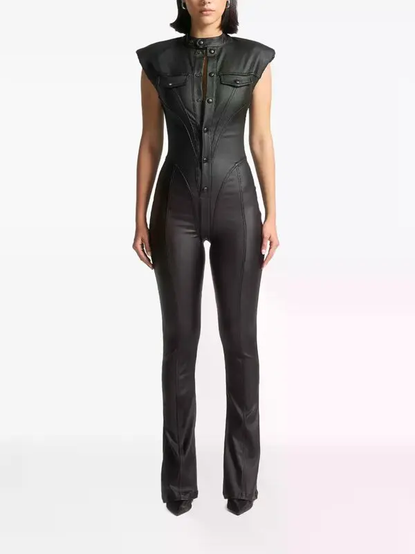Manière De Voir Wax-coated Denim Jumpsuit - Black