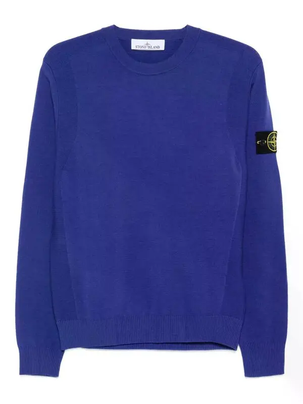 Stone Island Crew-neck Sweater With Logo Patch - Blue